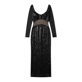 Twentyfourhaitch Langes Kleid aus T&uuml;ll und technischem Stoff mit Strassbesatz und Rundhalsausschnitt - - Dresses - Damen - Schwarzk - 3XL