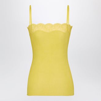 Saint Laurent Geripptes Seidenjersey-Top Mit Spitze