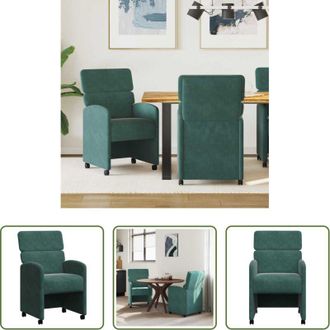 vidaXL Samtst&uuml;hle - Esszimmerst&uuml;hle mit Rollen 2 pcs Dunkelgr&uuml;n 58 x 65 x 98 cm
