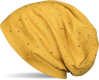 styleBREAKER Bonnet Classique Type Beanie, avec Application de Beaux Clous en Strass, Unisexe 04024037, Couleur:Curry