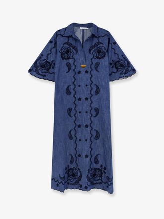 Zimmermann Aster long denim dress with contrasting embroidery - ZIMMERMANN - gender_Woman