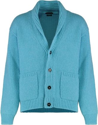 Tom Ford Homme, Pulls, Bleu, Taille: M Cardigan Col Ch&acirc;le en Cachemire