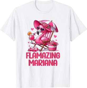BDAZ Flamazing Mariana Pink Flamingo Tropical Beach Trip Damen T-Shirt