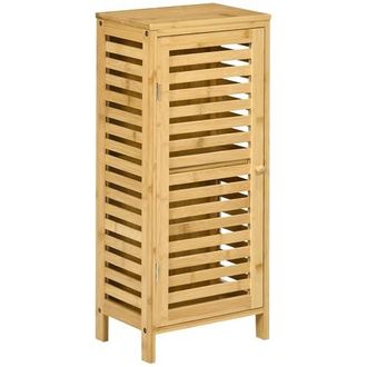 Kleankin Badschrank Badezimmerschrank, Bad Beistellschrank mit Lamellentür, 2 Fächern, Aufbewahrungsschrank für Badezimmer, Wohnzimmer, Natur, 30 x 19,9 x 70 c