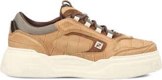 Fendi baskets à logo embossé - Marron