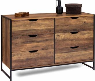 IDMarket Idmarket - Commode 6 tiroirs hawkins 115 cm bois foncé design industriel