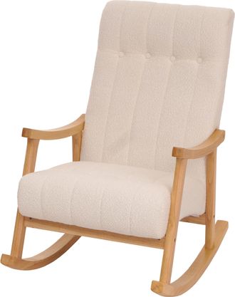 Mendler Schaukelstuhl HWC-K10, Relaxsessel, Holz FSC Stoff/Textil Boucl&eacute; (450g/m&sup2;) - Creme, Gestell Natur