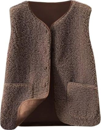 Minetom Femme Gilet En Molleton Polaire Doux Sans Manche Coupe Classique Grandes Filles Couleur Unie Blouson Bouton Matelass&eacute;e Veste Avec Poches B Marron XS