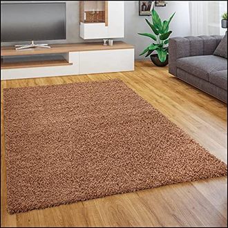 Paco Home Tapis Salon Chambre Adulte Poil Long Shaggy Pelucheux Uni Moderne Moelleux, Dimension:60x100 cm, Couleur:Terre Cuite