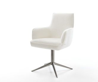 DELIFE Drehstuhl Heira-Flex mit Armlehnen Boucl&eacute; Soft Beige Fu&szlig;kreuz Graphit 360&deg; drehbar Wippfunktion Taschenfederkern, Esszimmerst&uuml;hle