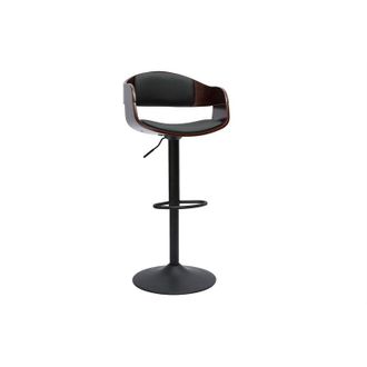 Miliboo Design-Barhocker h&ouml;henverstellbar schwarz und dunkles Holz EUSTACHE