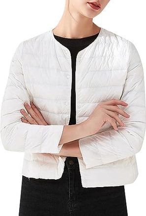 Generic Vestes pour femmes 2026 couleur unie &eacute;l&eacute;gante col rond mince blanc sans col court coupe ajust&eacute;e doublure manches longues chaude, blanc, 3XL