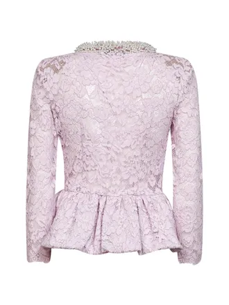 Self Portrait Womens Lace Top With Peplum Hem Pink Polyester Tops