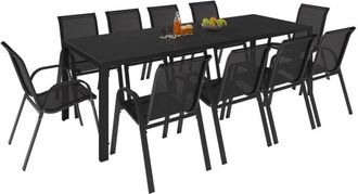 IDMarket Idmarket - Salon de jardin madrid table 240 cm et 10 chaises empilables noir