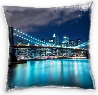 Paul Sinus Art Urban und City, blau, türkis, orange, New York, Nacht Deko Kissen 40x40cm für Couch Sofa Lounge Zierkissen - Dekoration zum Wohlfühlen