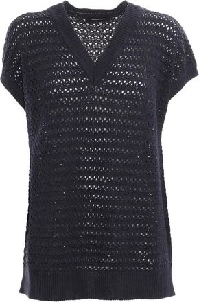 Fabiana Filippi Femme, Pulls, Bleu, Taille: 36 FR Pull &agrave; col en V en crochet de coton