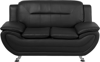 Beliani Bequemes Sofa 2er Sitzer Dicke Armlehnen Kunstleder schwarz Leira