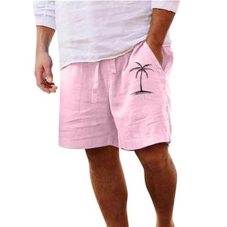 Generic Short d&eacute;t&eacute; d&eacute;contract&eacute; en lin pour homme, coupe ample, l&eacute;ger, respirant, taille &eacute;lastique, cordon de serrage, pour la plage, les vacances, lentra&icirc;neme