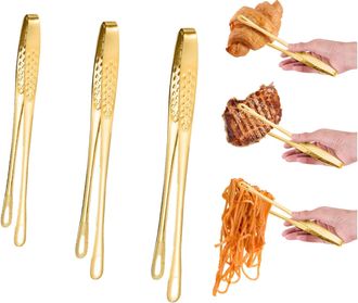 Generic K&uuml;chenpinzetten-Set, Edelstahl, d&uuml;nne Lebensmittelpinzette, Zange zum Kochen, 21, 24, 28 cm lang (Gold), 3 St&uuml;ck
