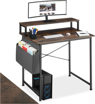 TecTake Computertisch mit Ablage Schreibtisch Zubehör, Bürotisch mit Monitorständer, Gaming Tisch, Laptoptisch für Home Office, 85,5 x 46,5 x 140 cm - Industr