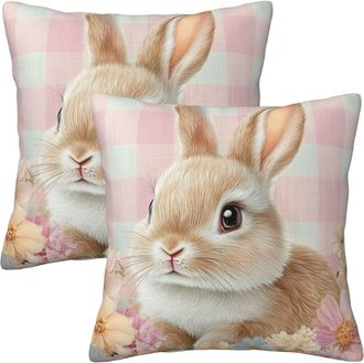 Generic Kissenbezug mit Hasenmotiv, 2 St&uuml;ck, f&uuml;r Sofa und Wohnzimmer, 40 x 40 cm