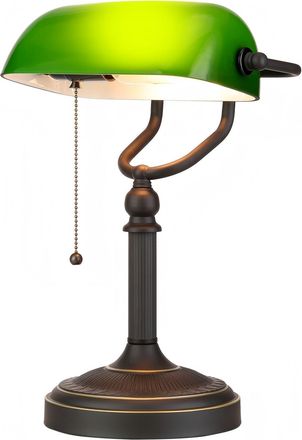 Newrays Banker-Schreibtischlampe aus antikem grünem Glas mit Zugkettenschalter-Plug-in-Befestigung