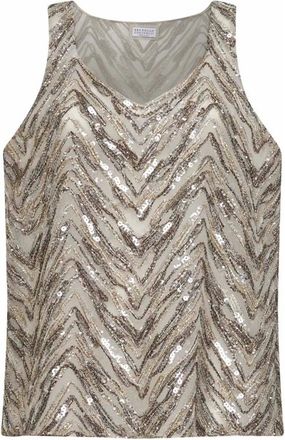 Brunello Cucinelli Femme, Tops, Brun, Taille: 40 FR Haut &agrave; Broderie Chevron &Eacute;blouissante