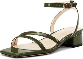 Castamere Femmes Bas Bloc Chunky Talon Heel Carr&eacute; Bout Lani&egrave;res Cheville Sandales Dress Mariage Party Chaussures 3.5 CM Heels Vert Olive 38 EU