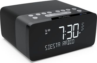 Pure Siesta Charge Radiowecker mit Wireless Charging Ladepad (Digitalradio mit DAB/DAB+, UKW/FM Radio, Bluetooth, USB, AUX, drahtlose Handy-Ladestation, 40