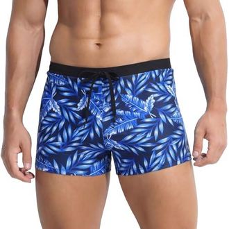 Feoya Short de bain pour homme &agrave; s&eacute;chage rapide - Imprim&eacute; tropical - Short de bain avec doublure en maille et cordon de serrage - Taille basse, bleu fonc&eacute;, 
