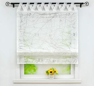 Joyswahl Voile Raffrollo transparentes Raffgardine mit Ausbrenner-Motiv &raquo;Aliya&laquo; Schals mit V-Schlaufen Fenster Vorh&auml;nge BxH 140x140cm Wei&szlig; 1 St&uuml;ck