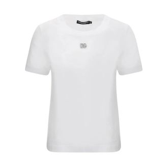 Dolce & Gabbana Monogramm-Plakette Baumwoll-T-Shirt - - Tops - Damen - Wei&szlig; - XL