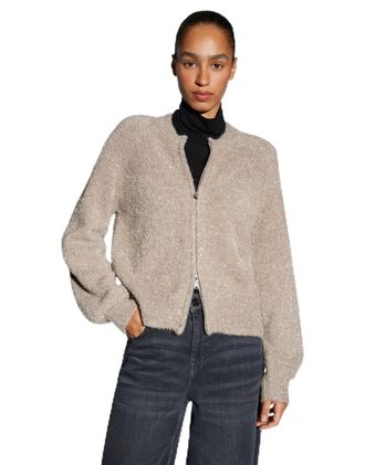 OPUS Damen Strickjacke | DOSMIC Regular Strickjacke mit flauschigem Effektgarn warm Taupe, 36