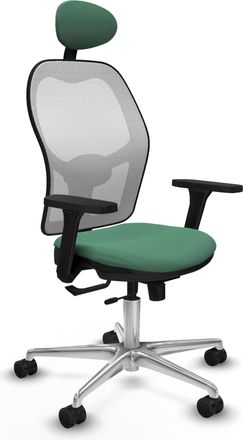 Piqueras y Crespo Ergonomischer B&uuml;rostuhl mit 3D-Armen, h&ouml;henverstellbare Lendenwirbelst&uuml;tze und festes Kopfteil, ausgestattet mit Syncro/Traslack. Wei&szlig;/Smaragdgr&uuml;n