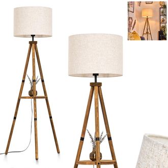 HOFSTEIN Stehleuchte Bassagoda, Stehlampe aus Holz/Stoff in Natur/Beige/Wei&szlig;, Leuchte im skandinavischen Design, &Oslash; 40 cm, Ablagefl&auml;che u. Fu&szlig;schalter, H&ouml;he 152