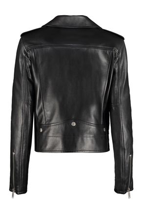 Saint Laurent Womens Leather Biker Jacket Black Lamb