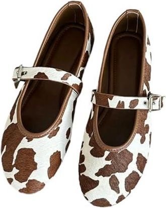 Generic NYSBH Ballerines plates &agrave; boucle peu profonde pour femme Chaussures l&eacute;opard dautomne confortables d&eacute;contract&eacute;es &agrave; bout rond, Marron vache., 37.5 EU