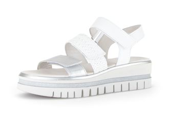 Gabor Keilsandalette GABOR, Damen, Gr. 38, wei&szlig;, silberfarben, Glattleder, Flechtoptik, metallic, Schuhe, Plateau, Riemchensandale, Sommerschuh mit Kontrast