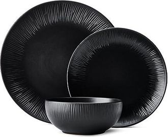 Mikasa Mikasa Jardin Midnight 12-teiliges Tafelset, Steingut-Tafelset für 4 Personen mit Speisetellern, Beilagentellern und Schüsseln, schwarz - Geschenkkart