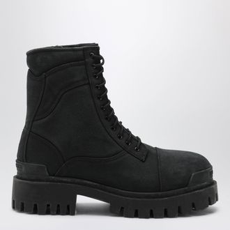 Balenciaga Schwarze Combat Strike Stiefel aus Baumwoll-Canvas