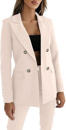 Generic Vestes pour femmes, v&ecirc;tements dext&eacute;rieur tendance 2024, d&eacute;contract&eacute;, col &agrave; revers, manches longues, veste de costume de couleur unie, manteau &agrave; bouton