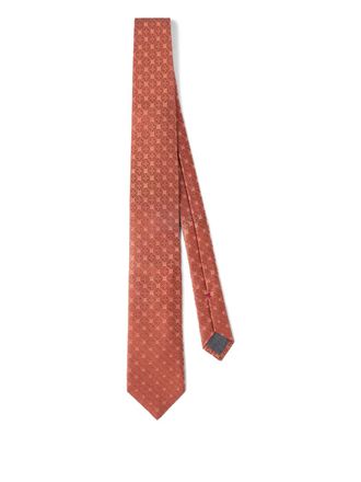 Brunello Cucinelli geometric-patterned silk tie - Orange
