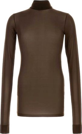 Saint Laurent Transparenter Langarmshirt mit hohem Kragen - - Tops - Damen - Braun - M