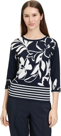 Betty Barclay Damen Feinstrickpullover mit Blumenprint 44, Dunkelblau/Weiß