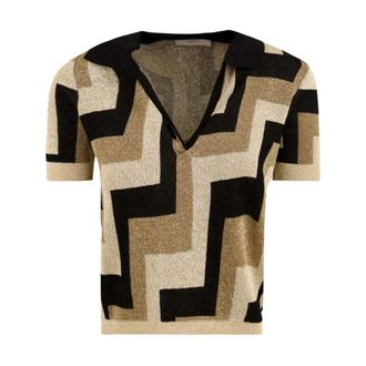 Akep Geometrisches Jacquard Polo Shirt Multicolor - - Tops - Damen - Mehrfarbig - XS