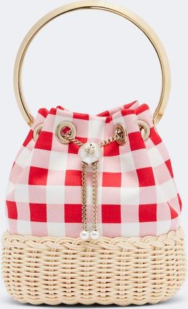 Jimmy Choo London Bucket Bag Bon Bon aus Canvas mit Zierperlen