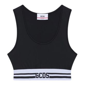 GCDS Gcds, Femme, Tops, Noir, Taille: 36 FR Logo Stripes Mini Top