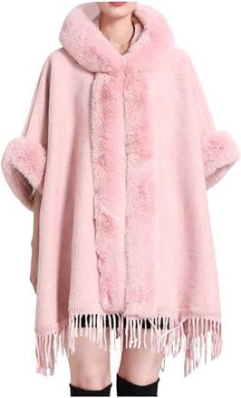 Generic Poncho Femme Hiver Chaud Chale Femme Hiver Chaud Cape Femme Effet enveloppant Cape Automne-Hiver Col Imitation Capuche En Laine Grande Taille