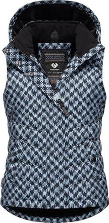 Ragwear Gilet dext&eacute;rieur sans manches pour femme - Veste dhiver chaude, imperm&eacute;able et respirante avec motif pied-de-poule tendance et capuche amovible - Impr
