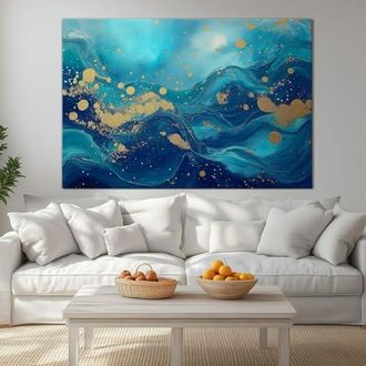 Generic Impression sur Toile Decoration Murale Peinture Peinture Abstraite Vagues Oc&eacute;an Bleues 120x90 cm Tableau Artistique pour salle de bain chambre salon p